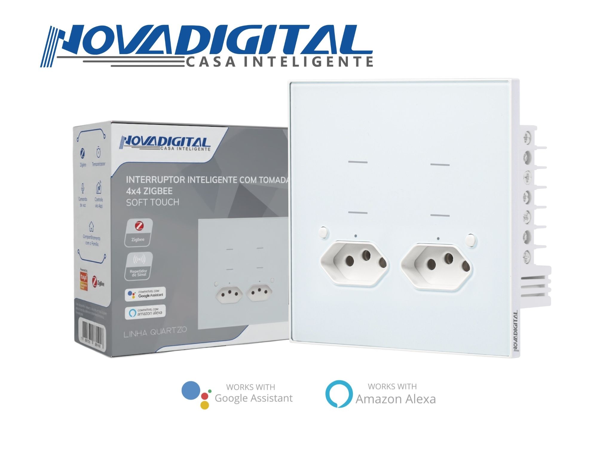 Tomada Inteligente Zigbee Soft Touch 4X4 - Novadigital Smart